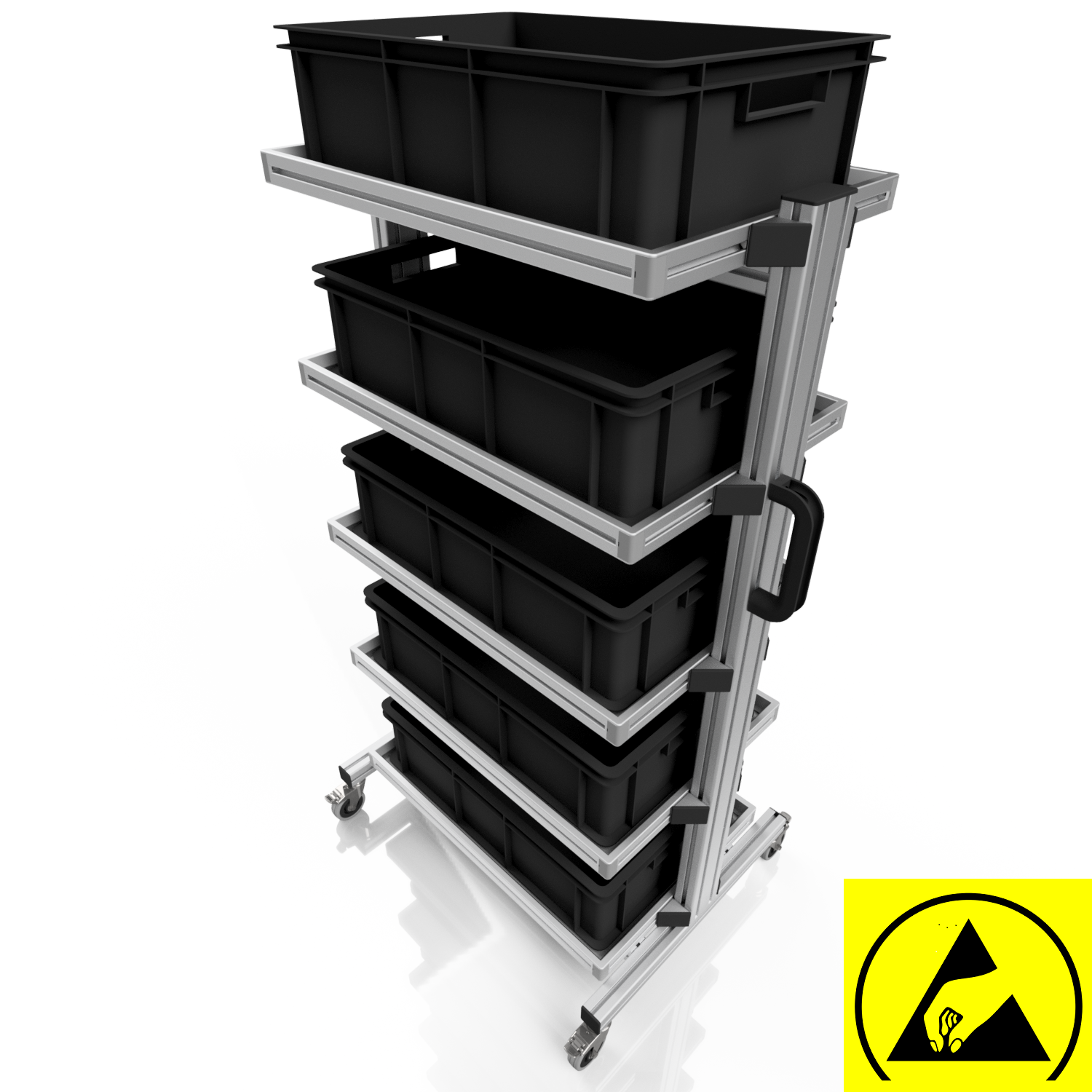ESD system trolley for Euro containers 60 x 40 H 134 cm without pull-out | 5x shelf, for 5 x ...